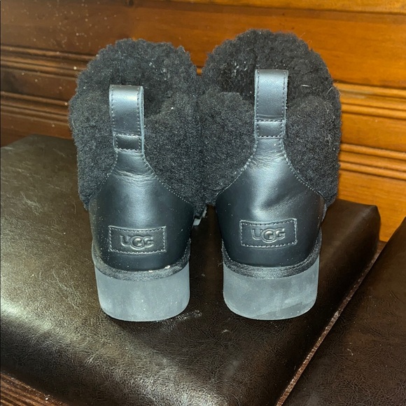 UGG Black Fuzzy Leather Boots with ultra mini Alina Curled